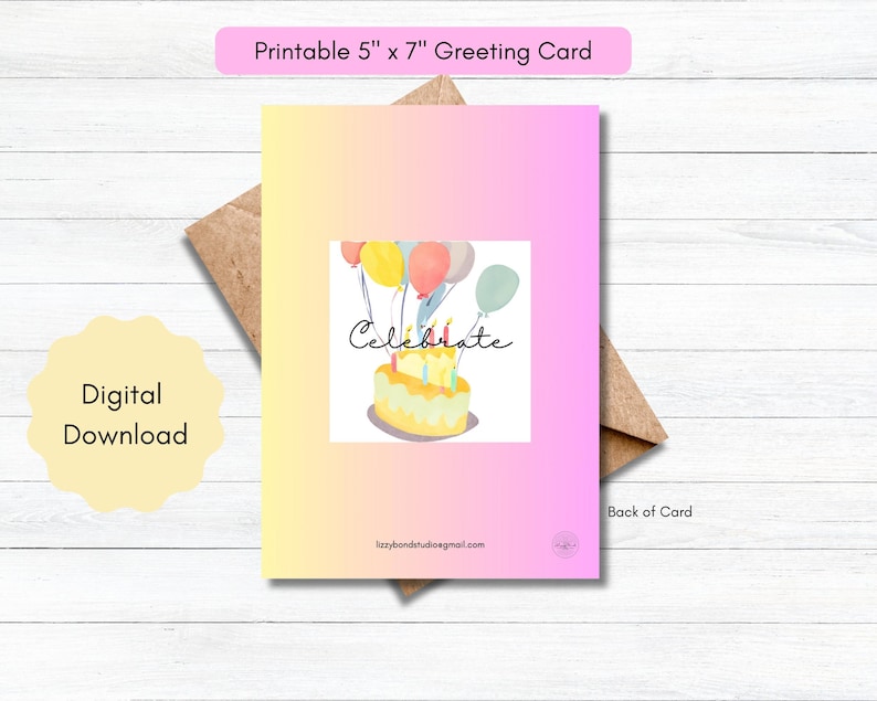 Printable Birthday Card, Digital Download, Fun, Festive Balloons and ...