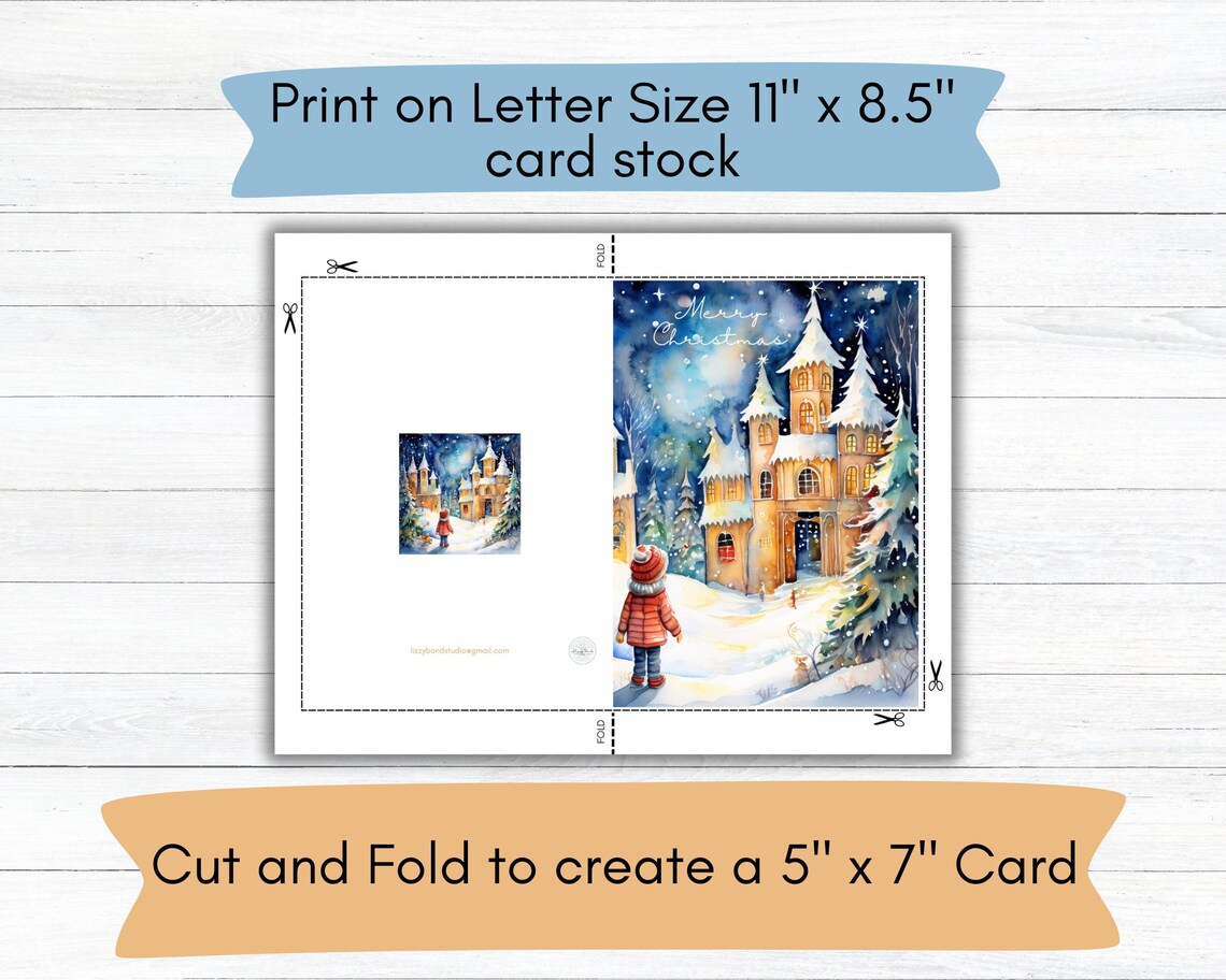 Printable Christmas Card, Digital Download, Child Looking at a Castle ...