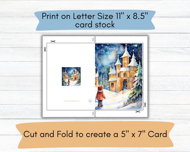 Printable Christmas Card, Digital Download, Child Looking at a Castle ...