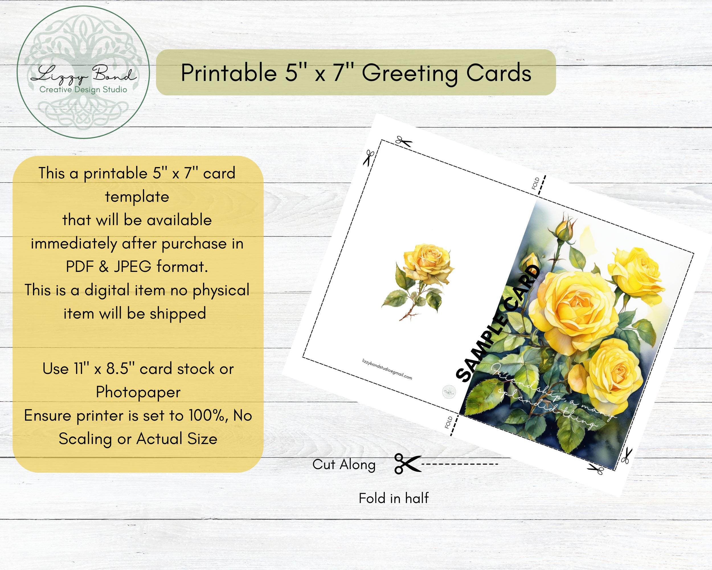 Printable Friendship Card, Digital Download, Beautiful Yellow Roses ...