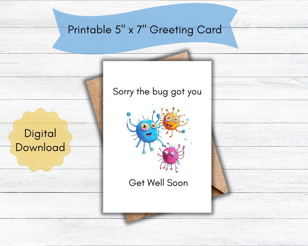 Printable Get Well Card, Digital Download, Fun, Cartoon Viruses , Print ...