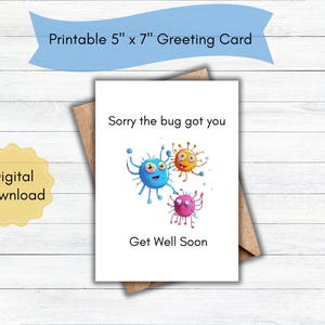 Printable Get Well Card, Digital Download, Fun, Cartoon Viruses , Print ...