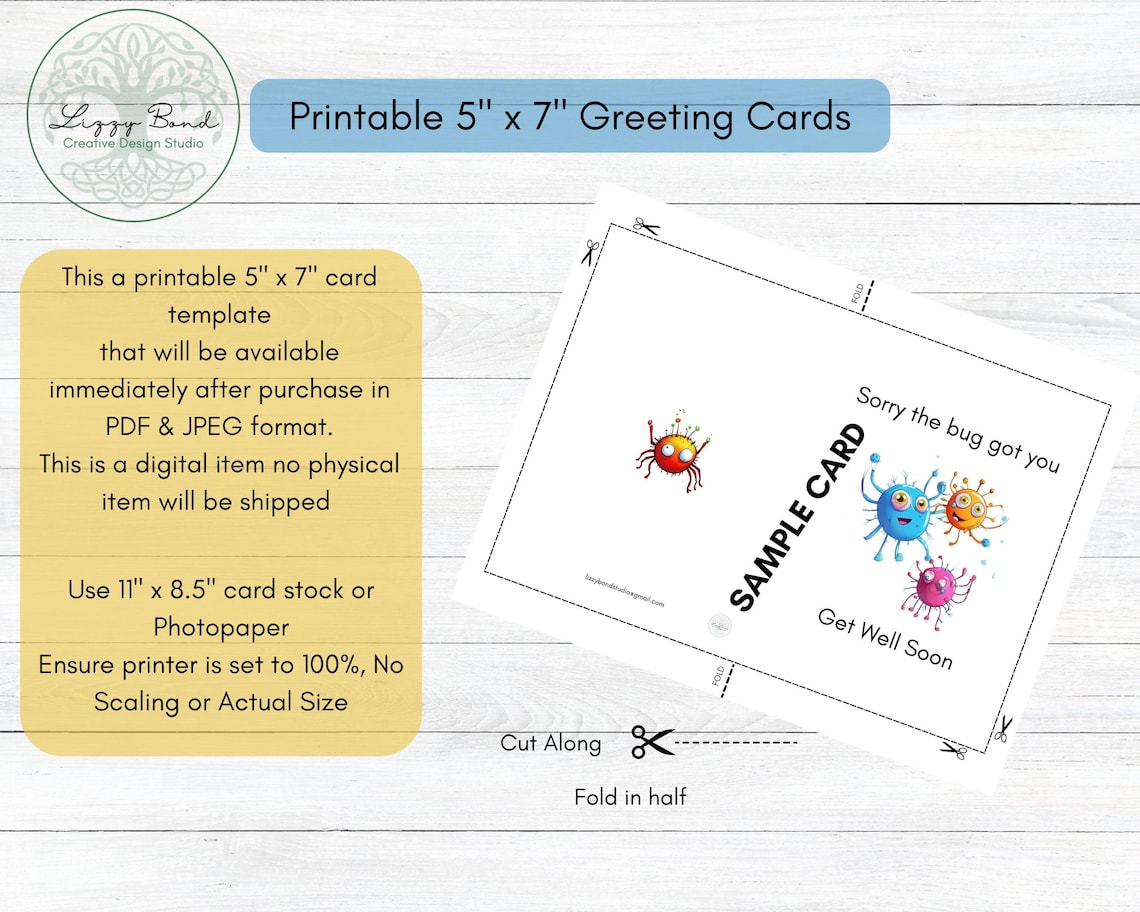 Printable Get Well Card, Digital Download, Fun, Cartoon Viruses , Print ...