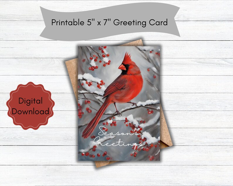 Printable Christmas Card, Digital Download, Cardinal Sitting on a ...