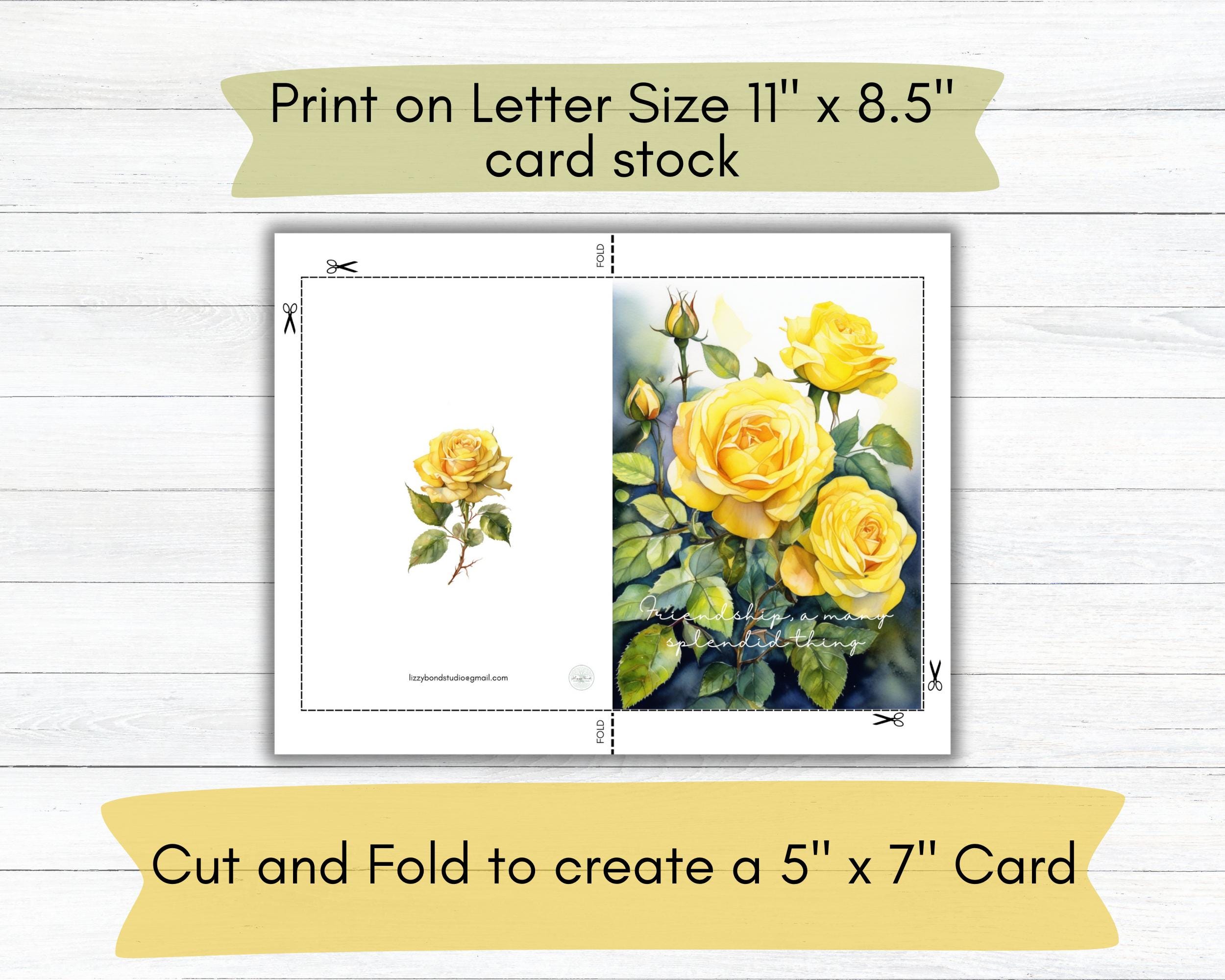 Printable Friendship Card, Digital Download, Beautiful Yellow Roses ...