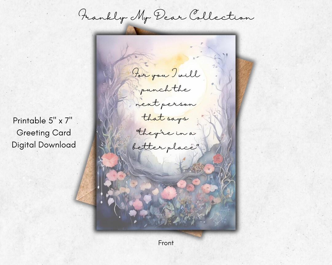 Printable Sympathy Card, Digital Download, Blunt Statement and Floral ...