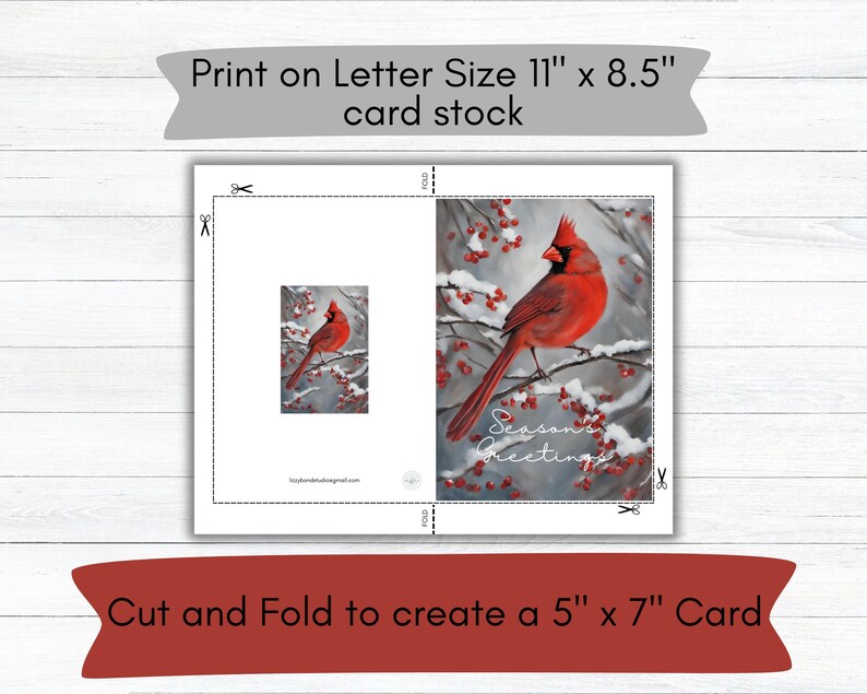 Printable Christmas Card, Digital Download, Cardinal Sitting on a ...