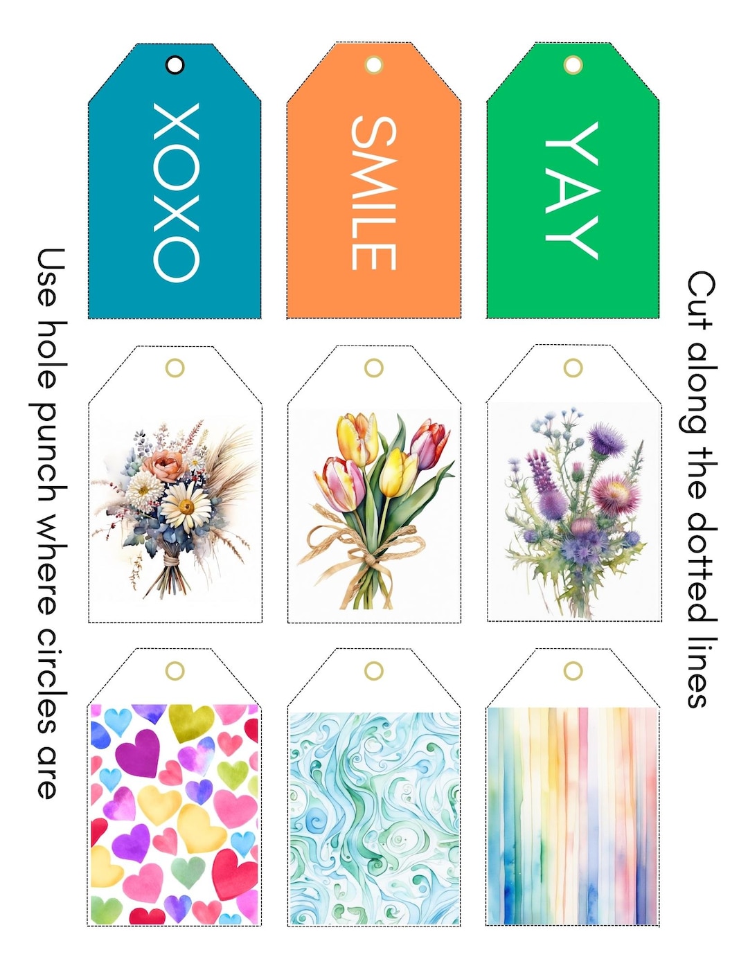 Printable Gift Tags: Floral & Heart Designs (PDF Download) - Etsy