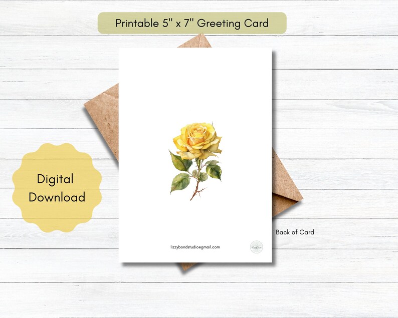 Printable Friendship Card, Digital Download, Beautiful Yellow Roses ...