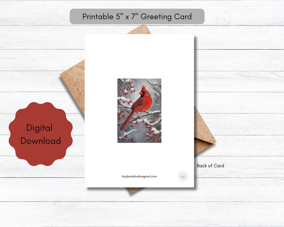 Printable Christmas Card, Digital Download, Cardinal Sitting on a ...