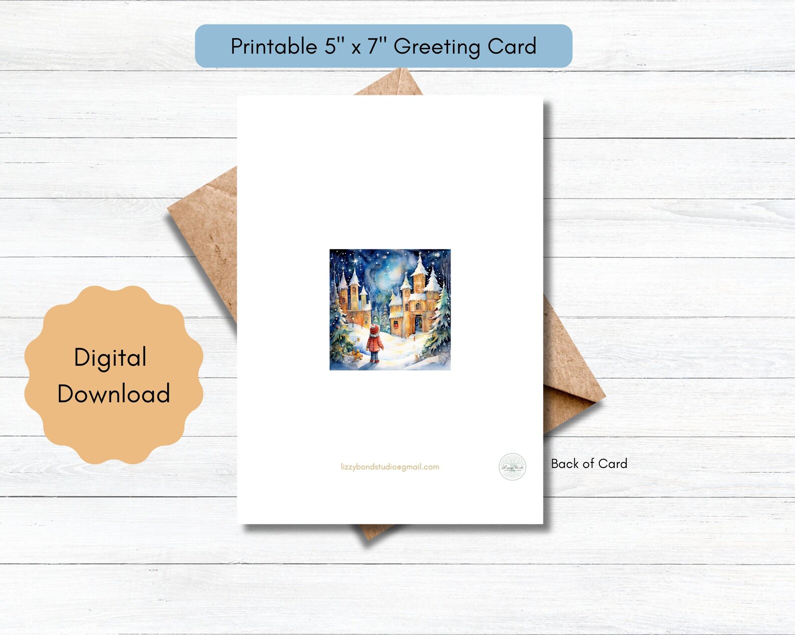 Printable Christmas Card, Digital Download, Child Looking at a Castle ...