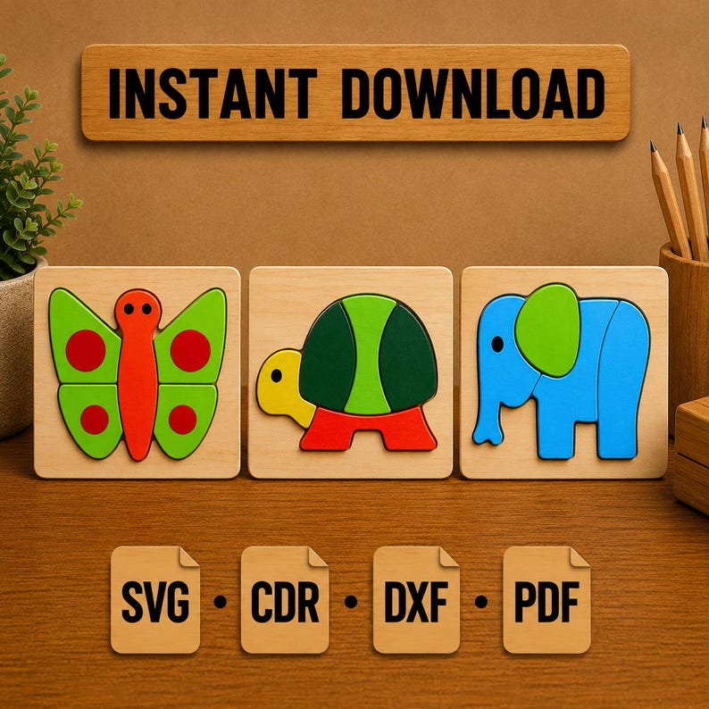 41 Kids Puzzle Models Bundle | SVG DXF Files for Glowforge | Animal ...