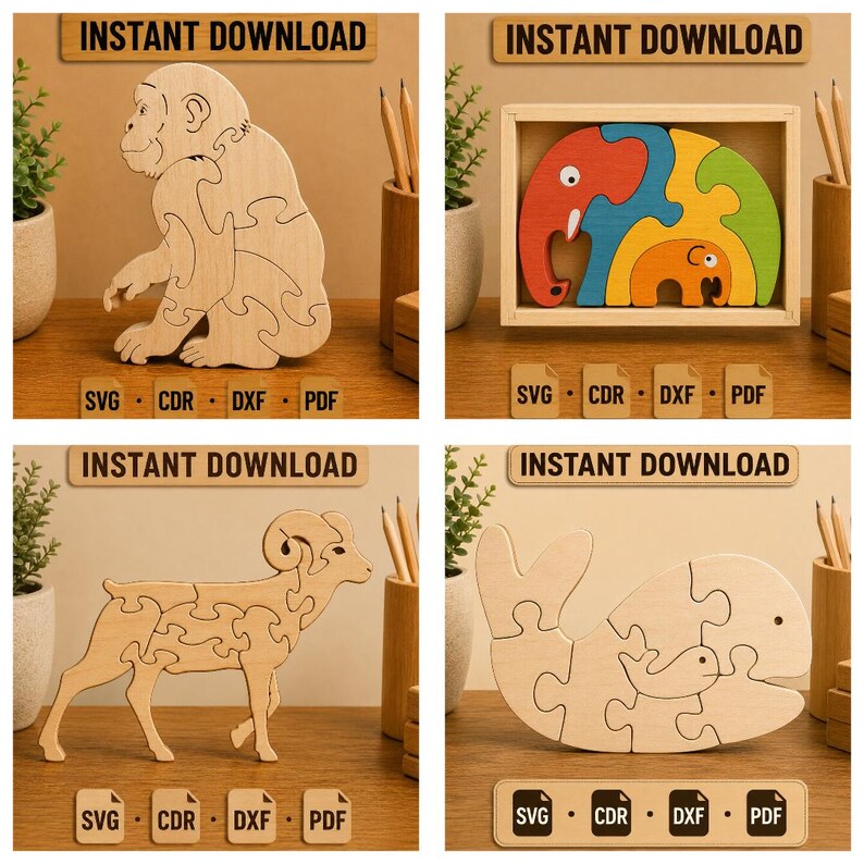 41 Kids Puzzle Models Bundle | SVG DXF Files for Glowforge | Animal ...