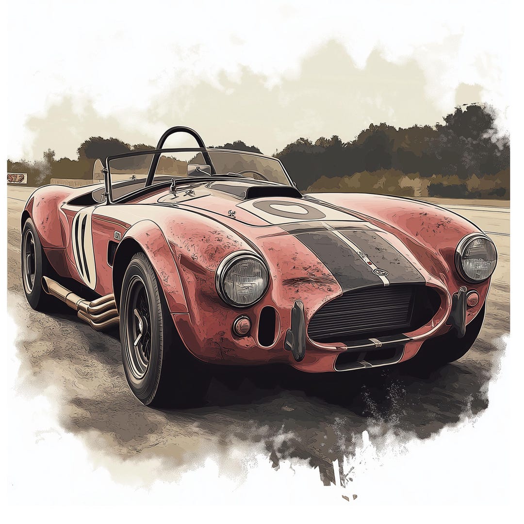 Vintage Race Car Illustration Classic Racing Art Print High-resolution ...