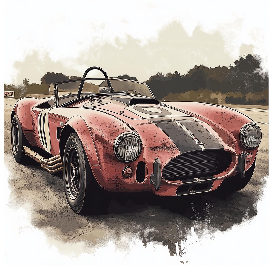 Vintage Race Car Illustration Classic Racing Art Print High-resolution ...