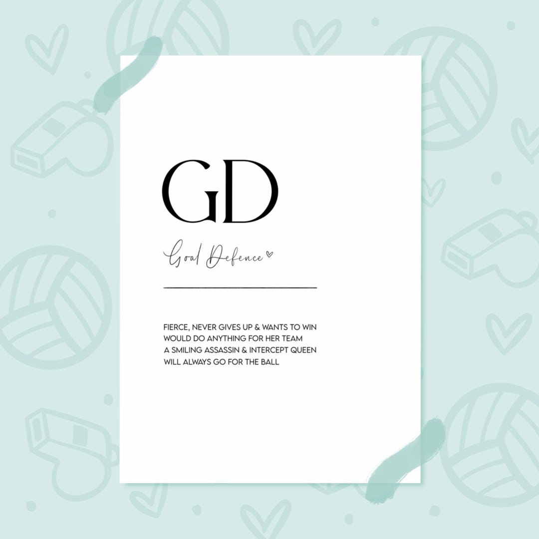 Goal Defence Netball Definition Print | A5/A4/A3 | Wall Art | Netball ...