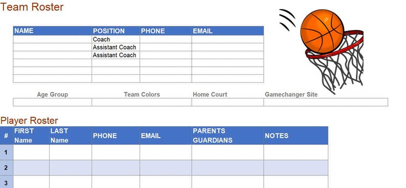 Basketball Team Information and Roster Template - Etsy