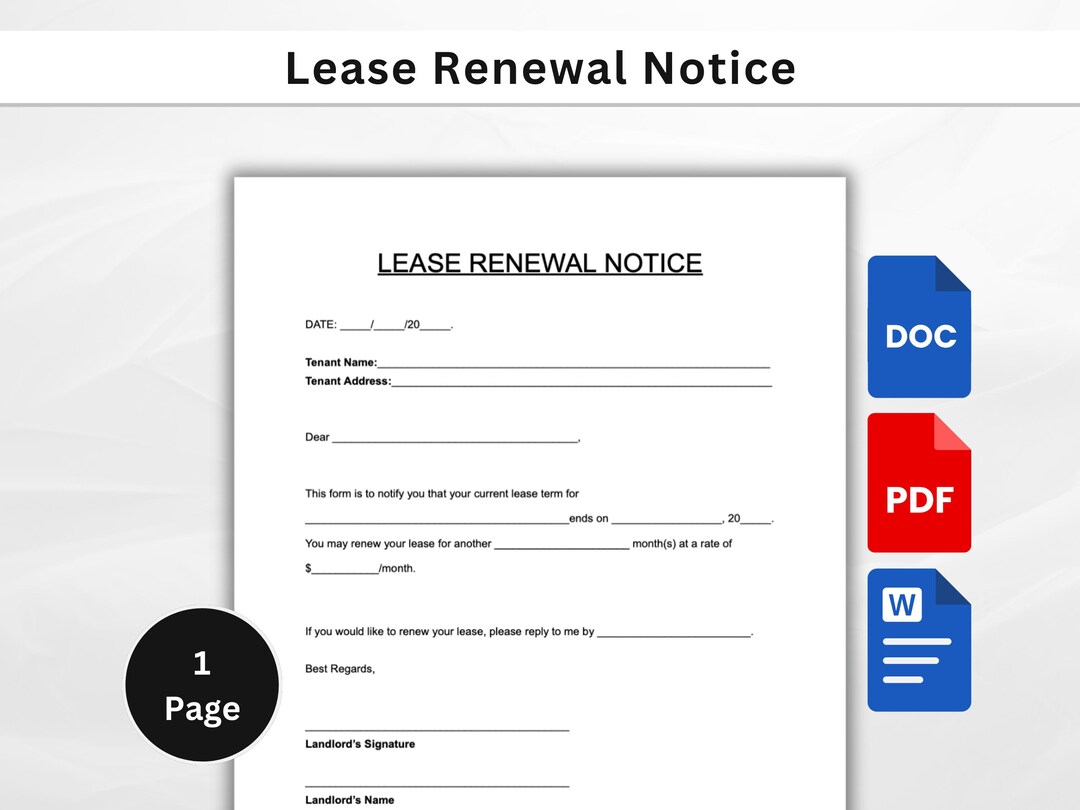 Printable Lease Renewal Notice. Lease Extension Contract. Landlord and ...