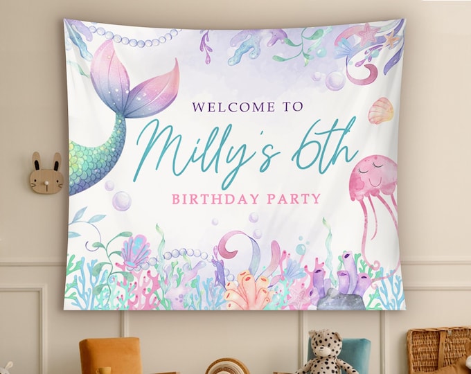 Mermaid Birthday Banner, CUSTOMIZABLE, Under the Sea Painted Banner ...