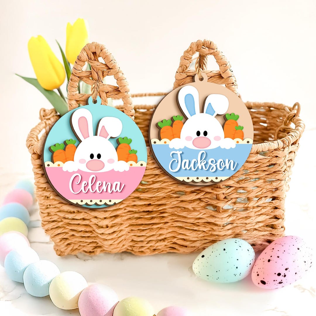 Easter Name Tag for Kids, Custom 3D Wood Easter Tag, Easter Bunny ...