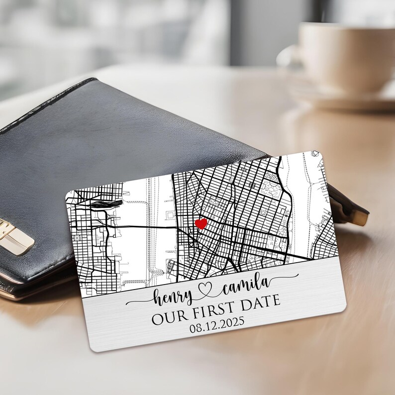 Personalized Name Date Valentine's Day Card, Our First Date Map Insert ...
