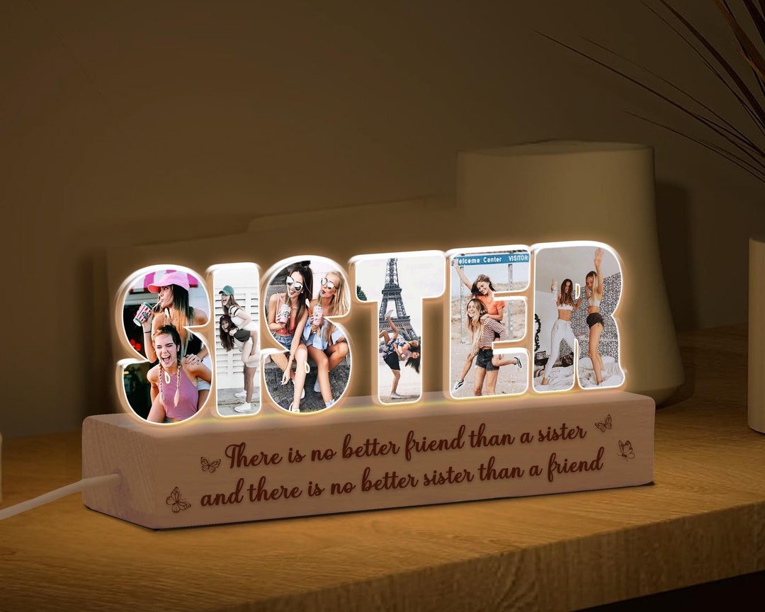 Sisters Photo Collage Night Light, Personalized Sister Gifts, Custom ...