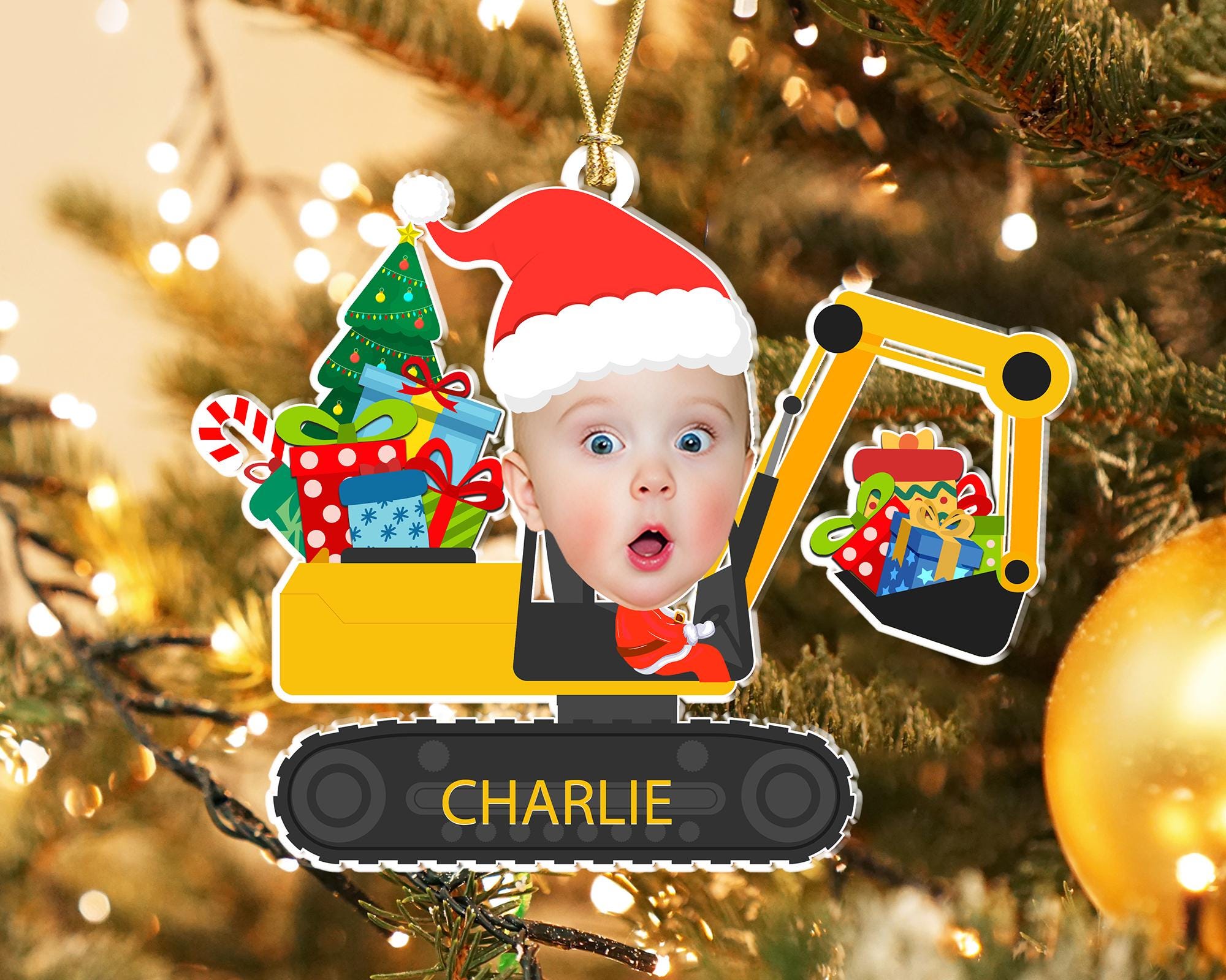 Custom Baby Photo Christmas Ornament, Construction Truck Kids Ornament ...
