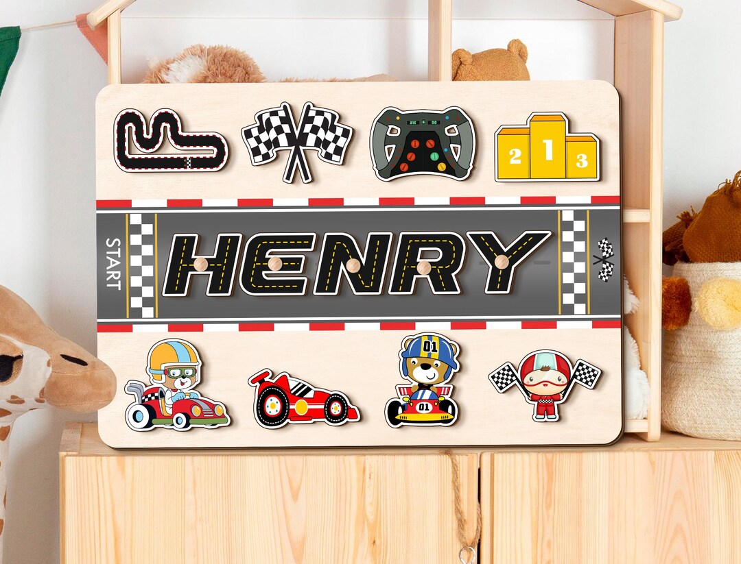 Racetrack Themed Custom Baby Name Puzzle, Racing Car Road Track Formula ...