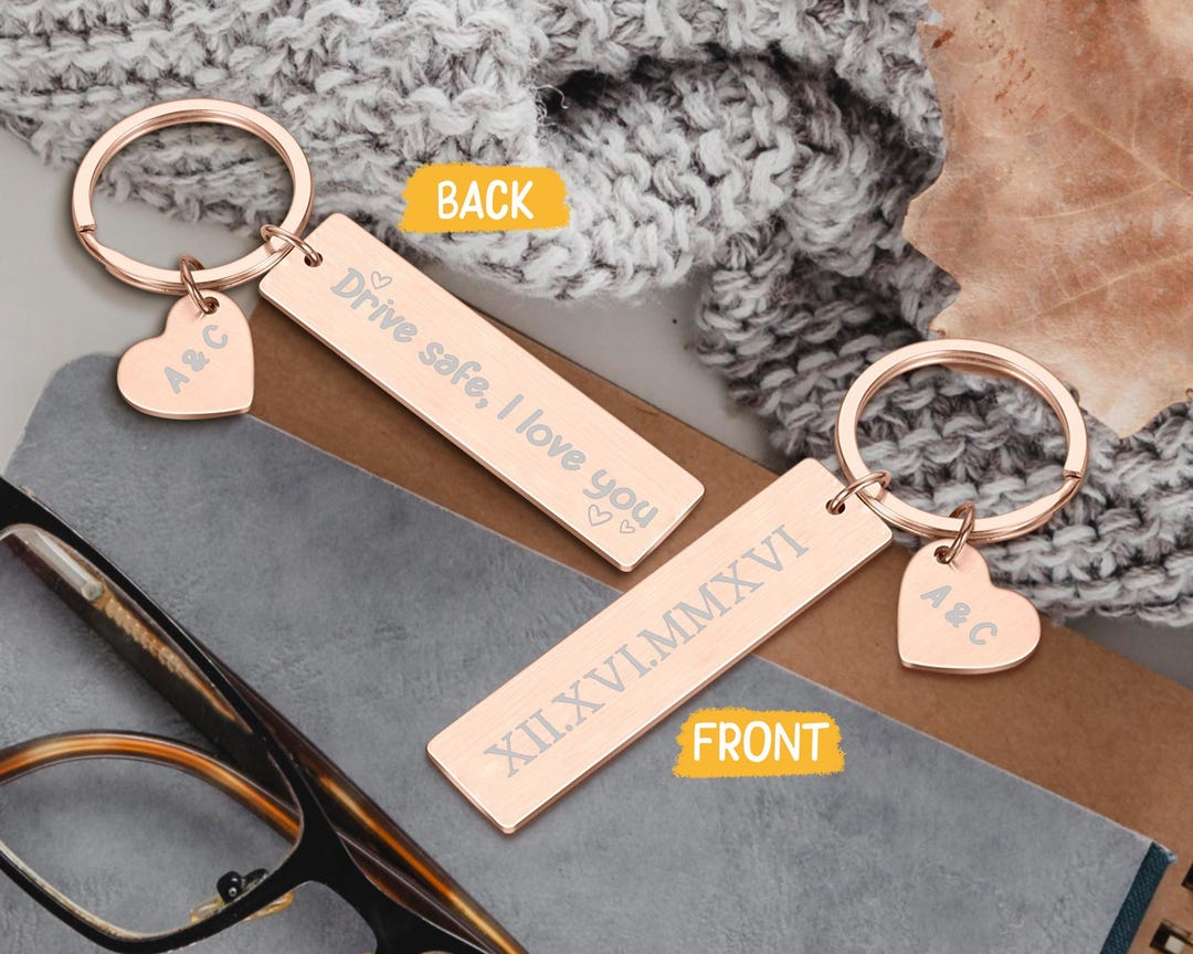 Personalized Couple Keychain, Stainless Steel Keychain, Roman Numeral ...