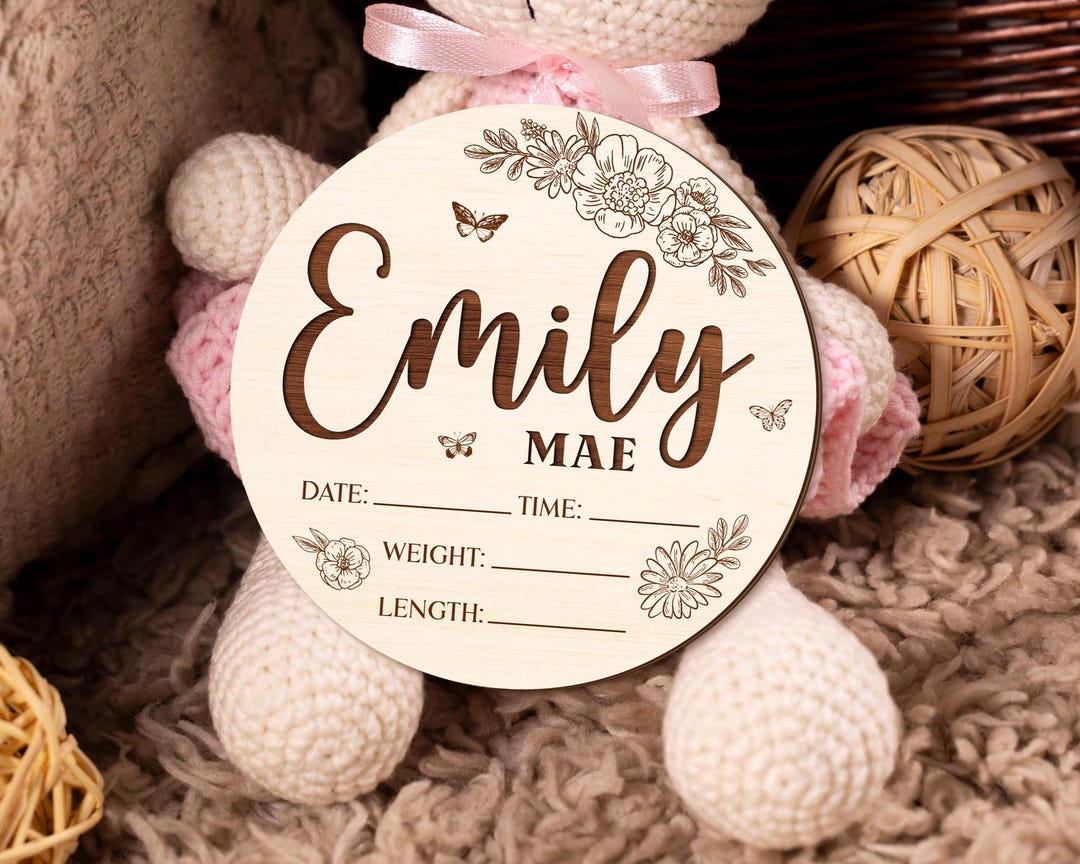 Floral Baby Birth Stats Board, Custom Baby Name Sign, Flowers Nursery ...