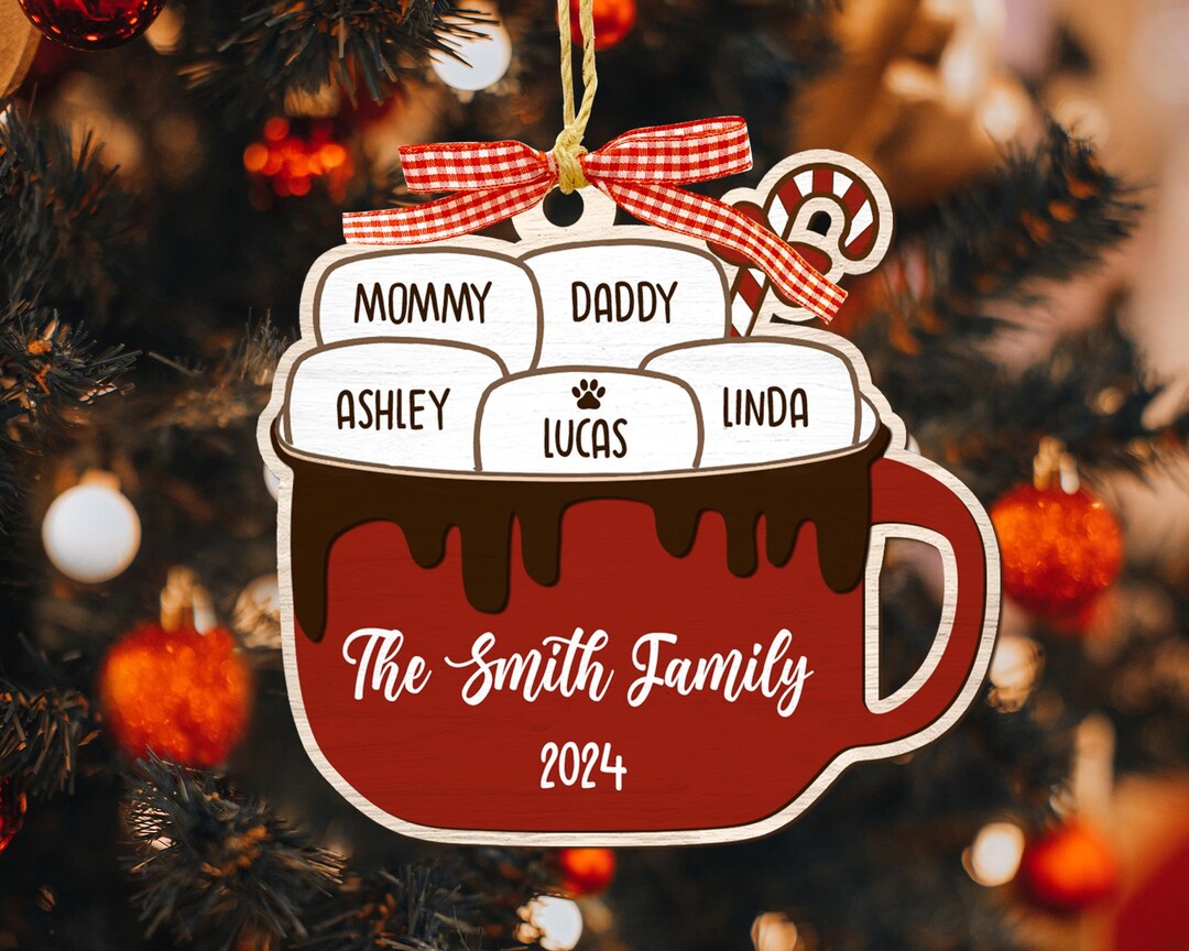 Personalized Hot Cocoa Marshmallow Family Ornament, Custom Family and ...