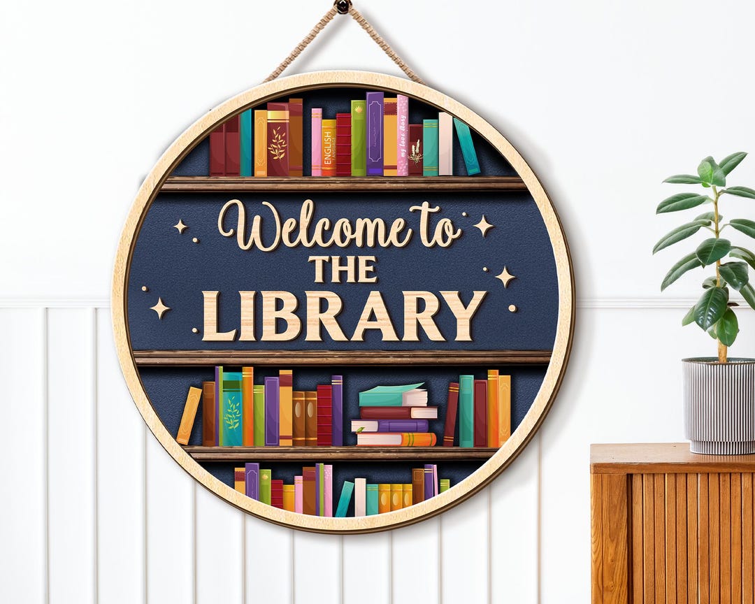 Welcome to the Library, School Library Door Hanger, Reading Room Sign ...