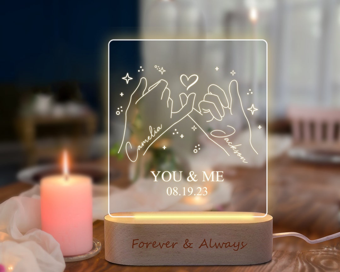 Custom Line Art LED Lamp, Wedding Anniversary Gift for Husband Wife ...