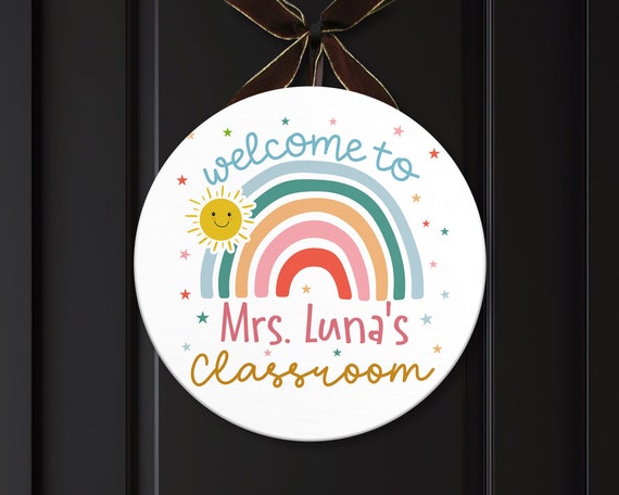 Cute Classroom Door Sign Teacher Door Hanger Rainbow - Etsy