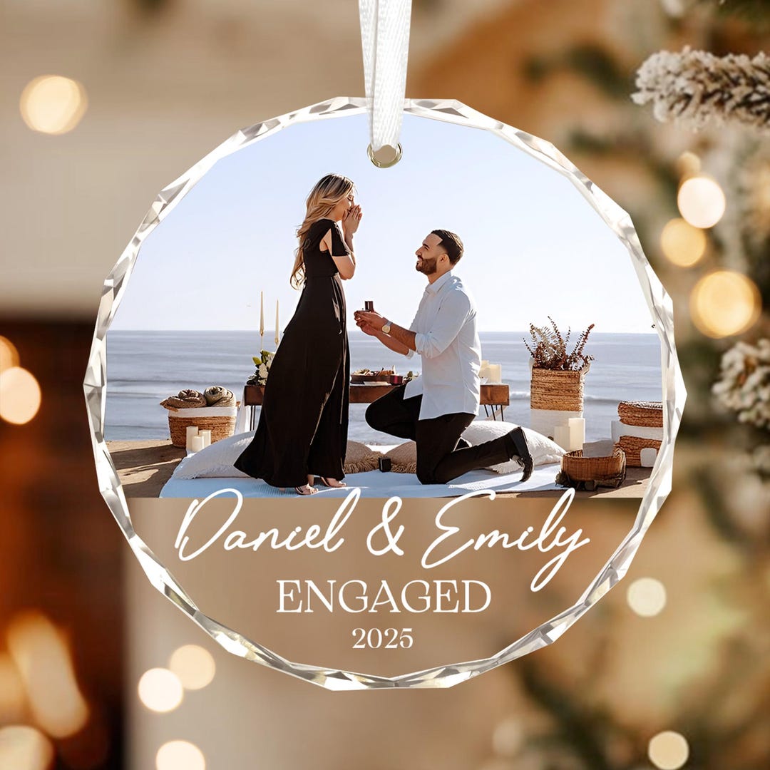 Personalized Engaged Ornament 2025: Couple Glass Photo Engagement ...