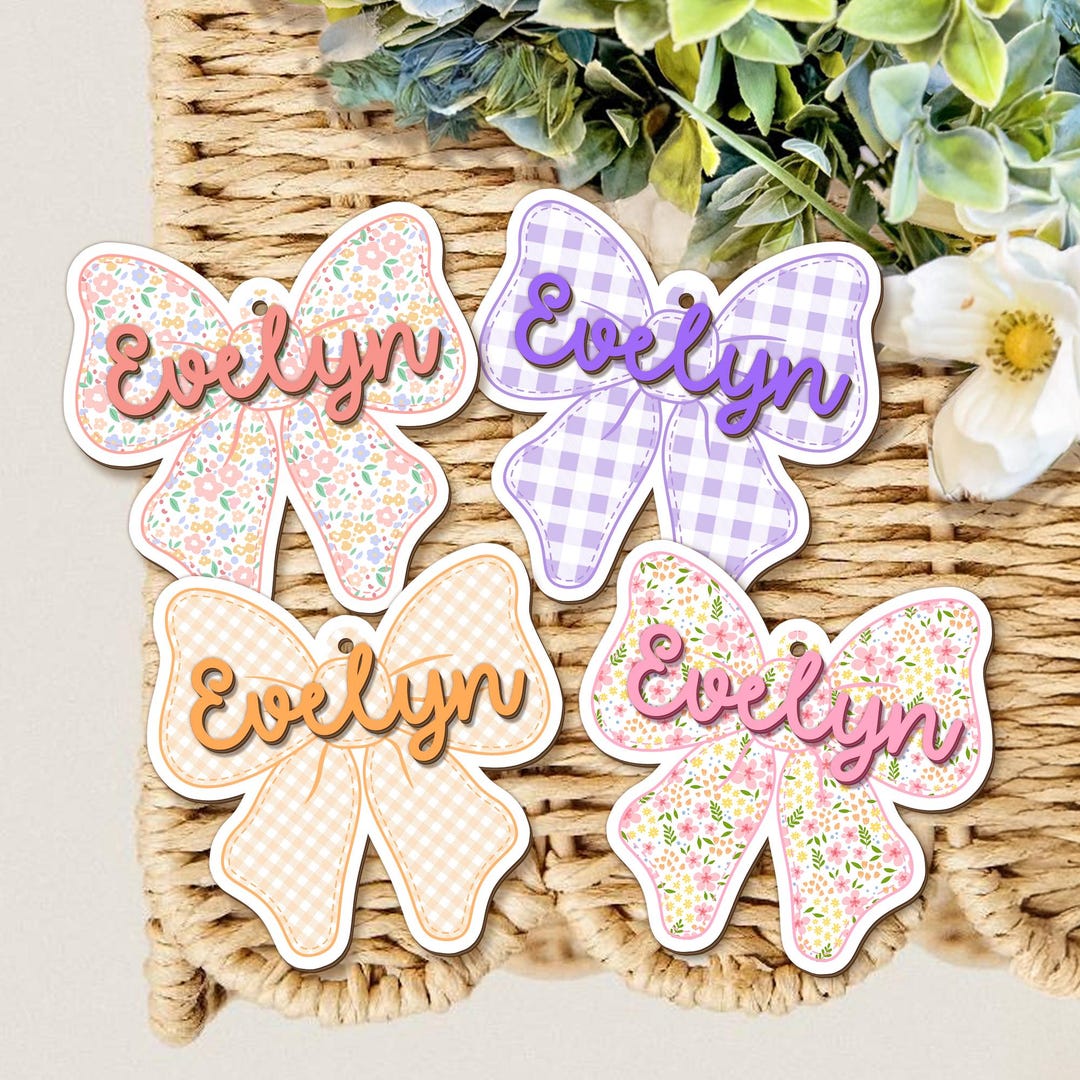 Easter Basket Name Tags, Personalized Bow Easter Basket Tags, Kids ...