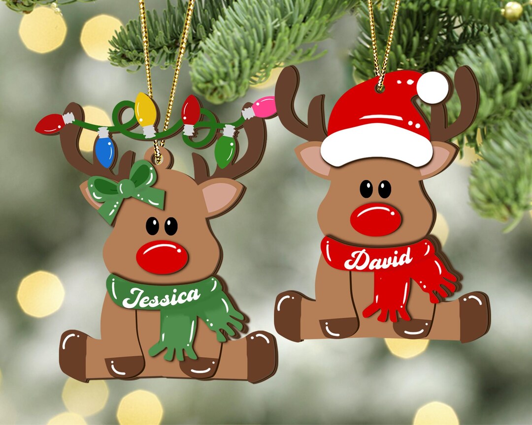 Personalized Name Reindeer Wooden Ornament, Reindeer Christmas ...