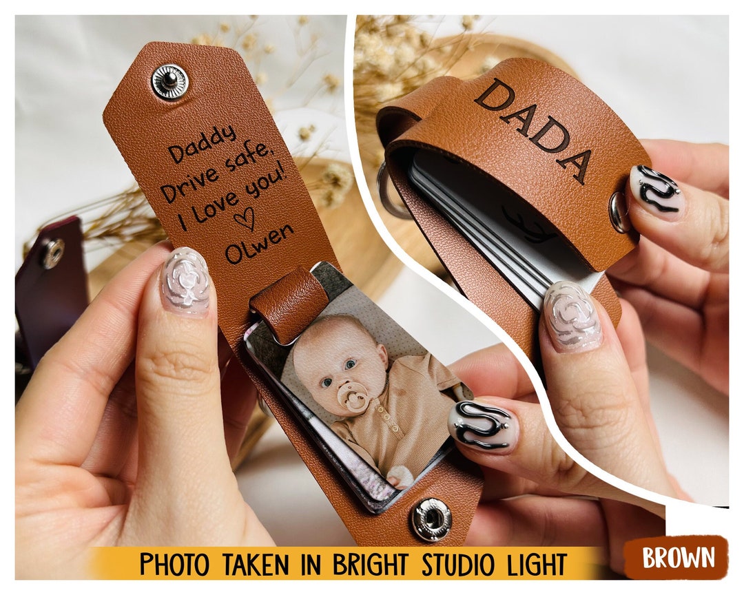 Personalized Leather Keychain With Photo, Custom Photo Gift for Dad ...