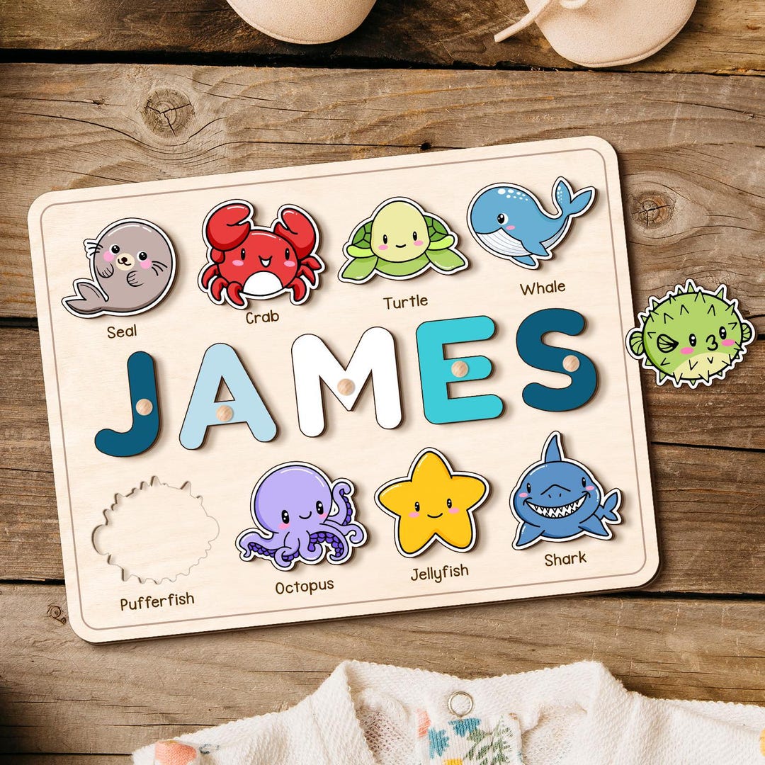 Sea Animals Puzzle for Baby Girl and Boy, Custom Handmade Name Puzzle ...