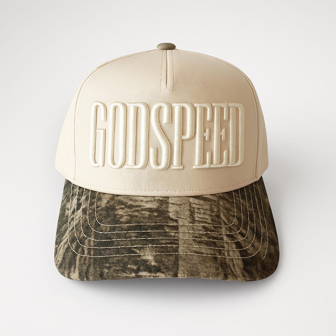 GODSPEED 3D Puff Camo and Cream Hat, Vintage Two Tone Godspeed Trucker ...