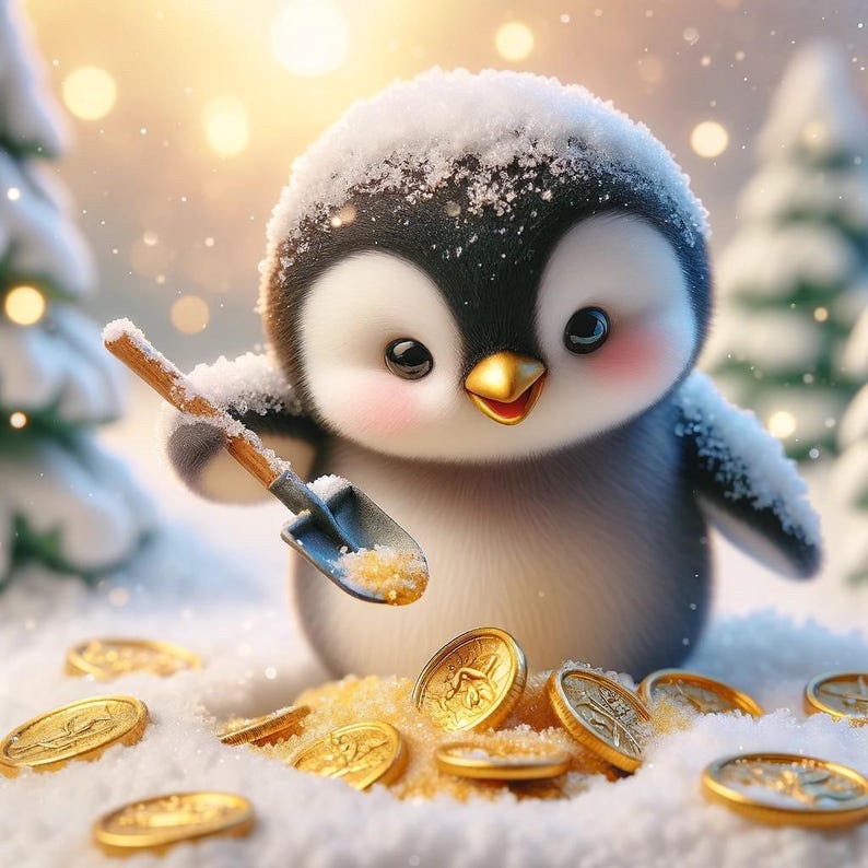 4 Digital - Cute Penguin Treasure Art, Winter Fantasy Wall Decor - Etsy