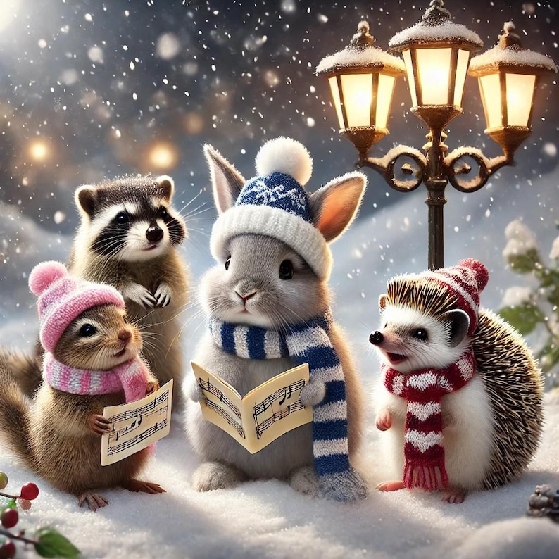 Christmas Caroling Animals Canvas - Etsy