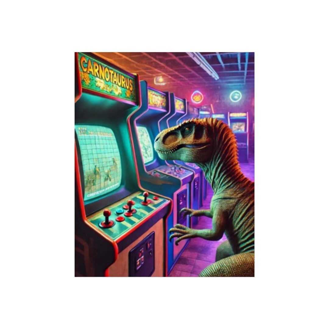Dinosaur Arcade Adventure Wall Art Retro Carnotaurus Gaming Dinosaur ...