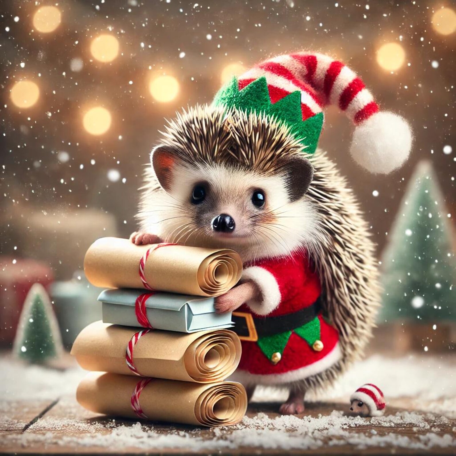 4 Digital Hedgehog Elf Christmas Art Print - Etsy