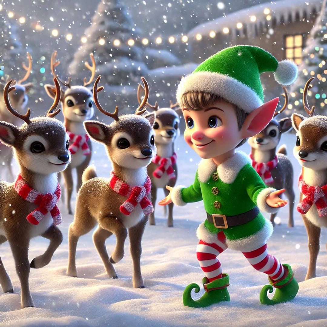 5 Digital Elf and Baby Reindeer Christmas Scene Festive Digital ...