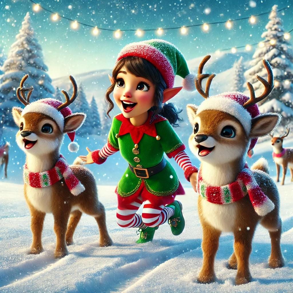 5 Digital Elf and Baby Reindeer Christmas Scene Festive Digital ...