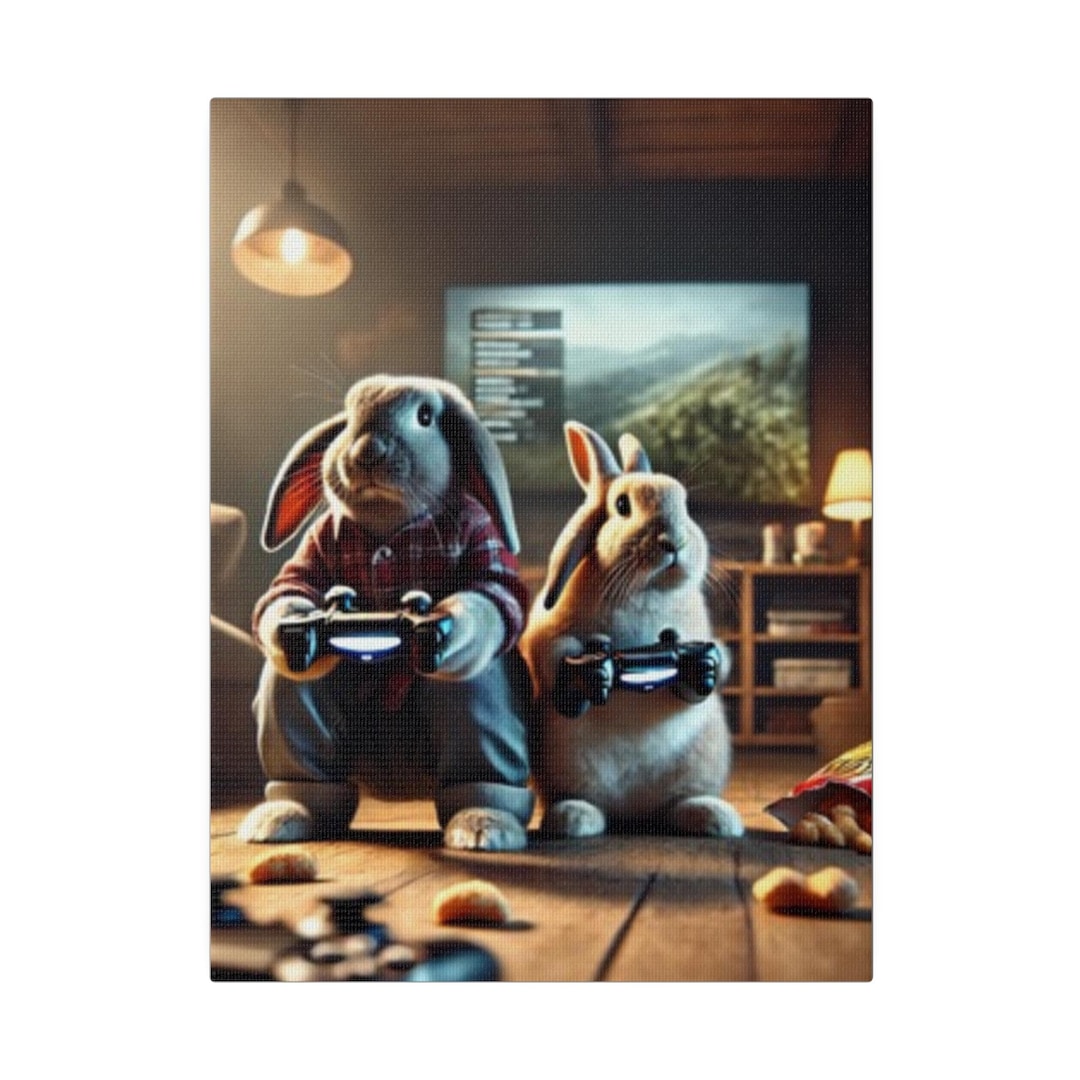 Gaming Bunny Wall Art Cozy Gamer Rabbit Decor Cute Animal Gaming Poster ...