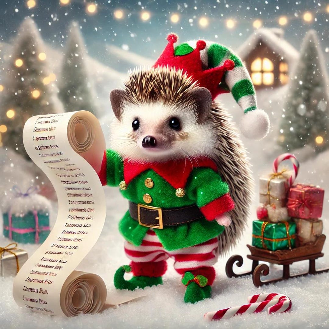4 Digital Hedgehog Elf Christmas Art Print - Etsy