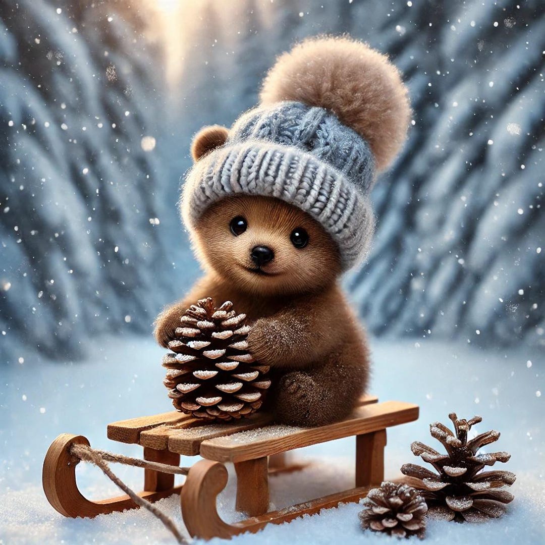 5 Digital Cozy Winter Bear Adorable Woodland Art Print - Etsy