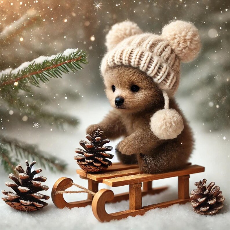 5 Digital Cozy Winter Bear Adorable Woodland Art Print - Etsy
